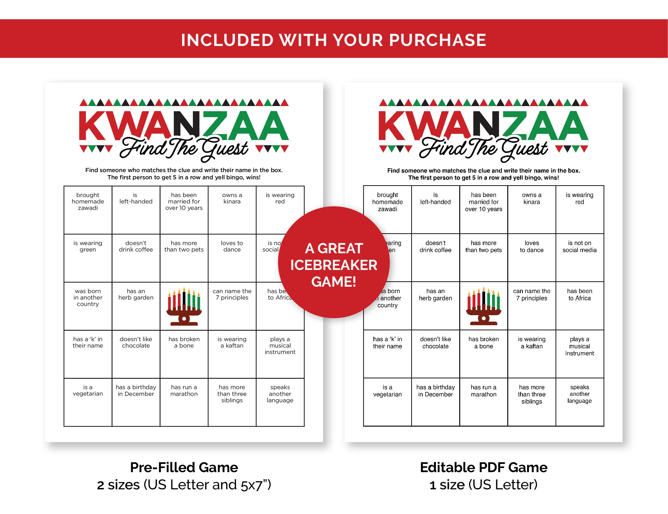 Editable Kwanzaa Find the Guest Bingo Game, Printable Kwanzaa Party Mix ...