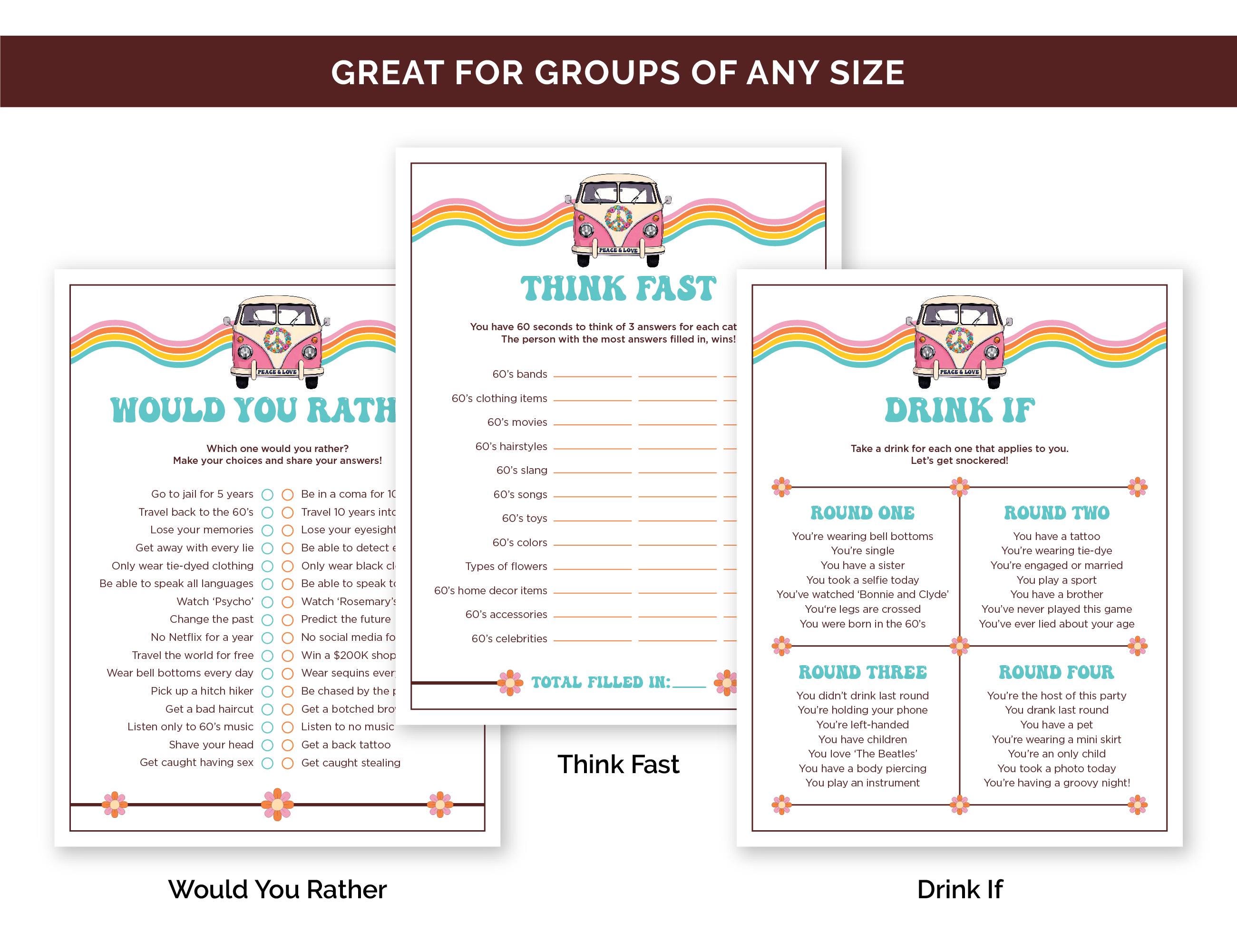 60s Party Games, Printable Games Bundle for a 60s Theme Party, Back to ...