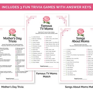 Mother's Day Trivia Games Bundle, Printable Mothers Day Trivia, Famous ...