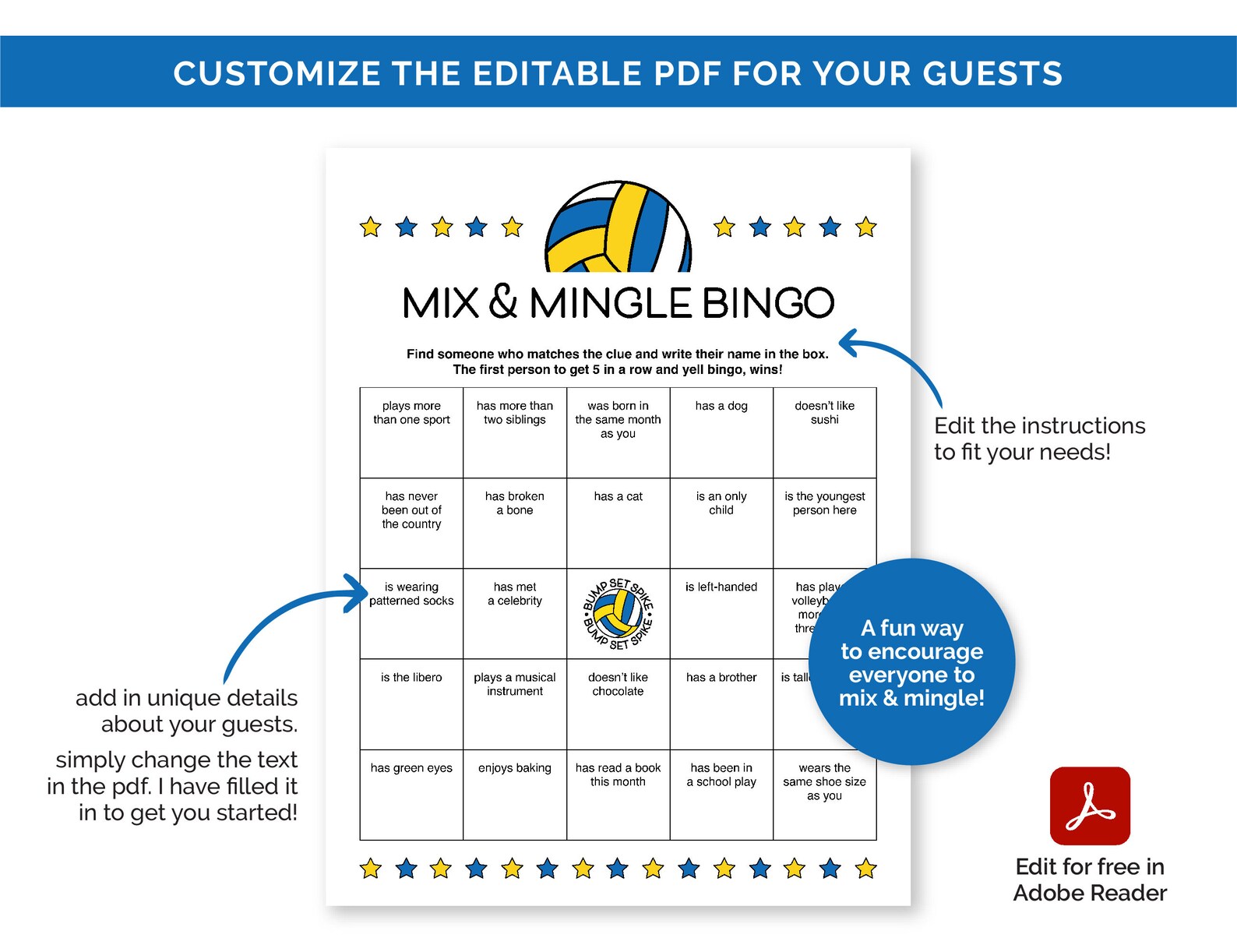 Editable Volleyball Mix & Mingle Bingo, Volleyball Team Building Game ...