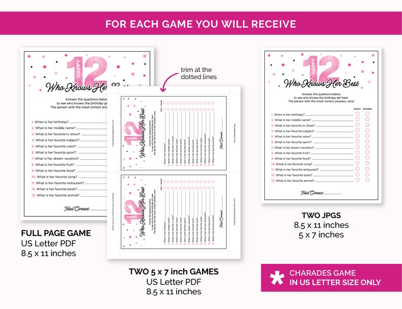 12th Birthday Party Games, Printable Birthday Game Bundle With Birthday ...