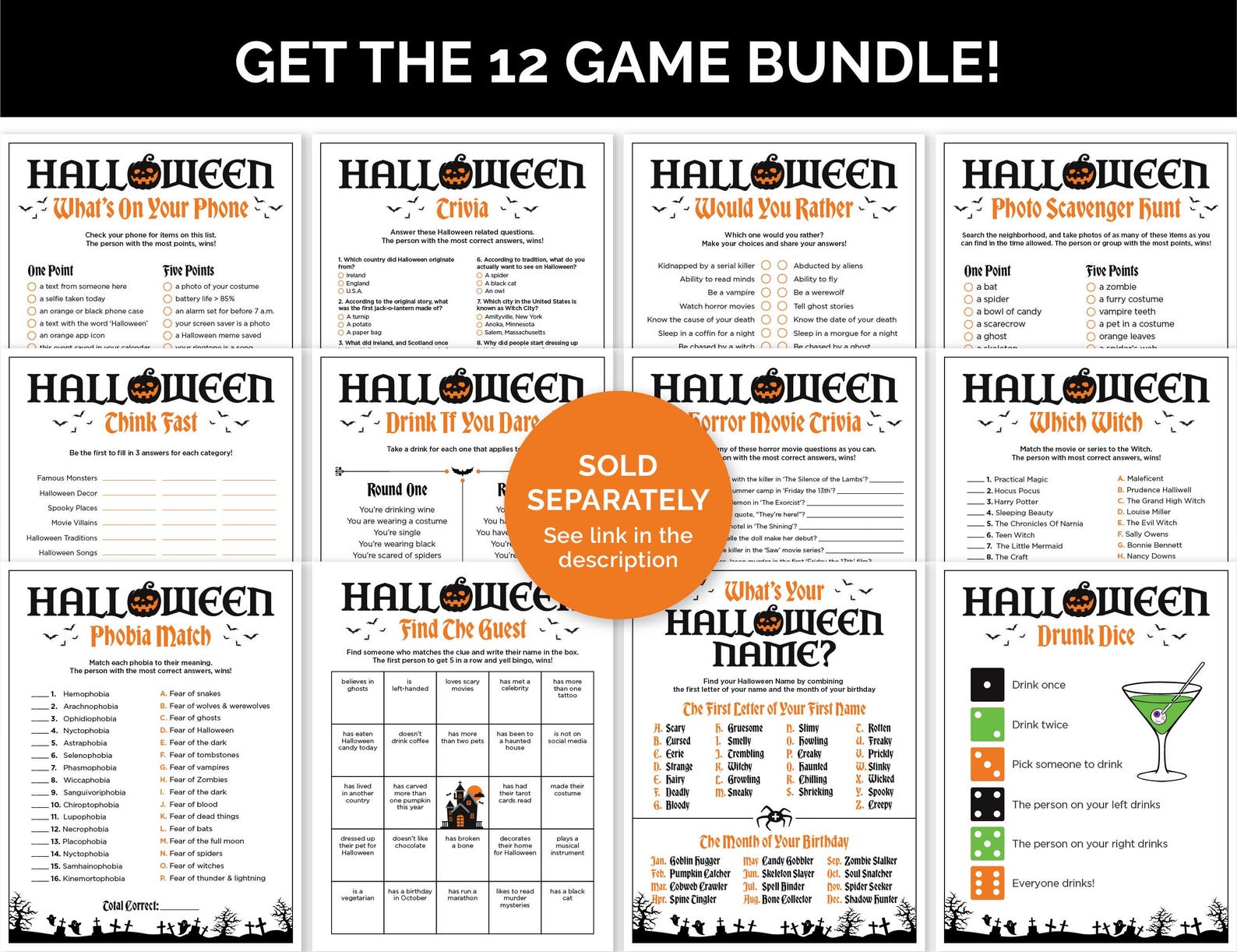 Halloween Photo Scavenger Hunt, Printable Halloween Party Game for ...