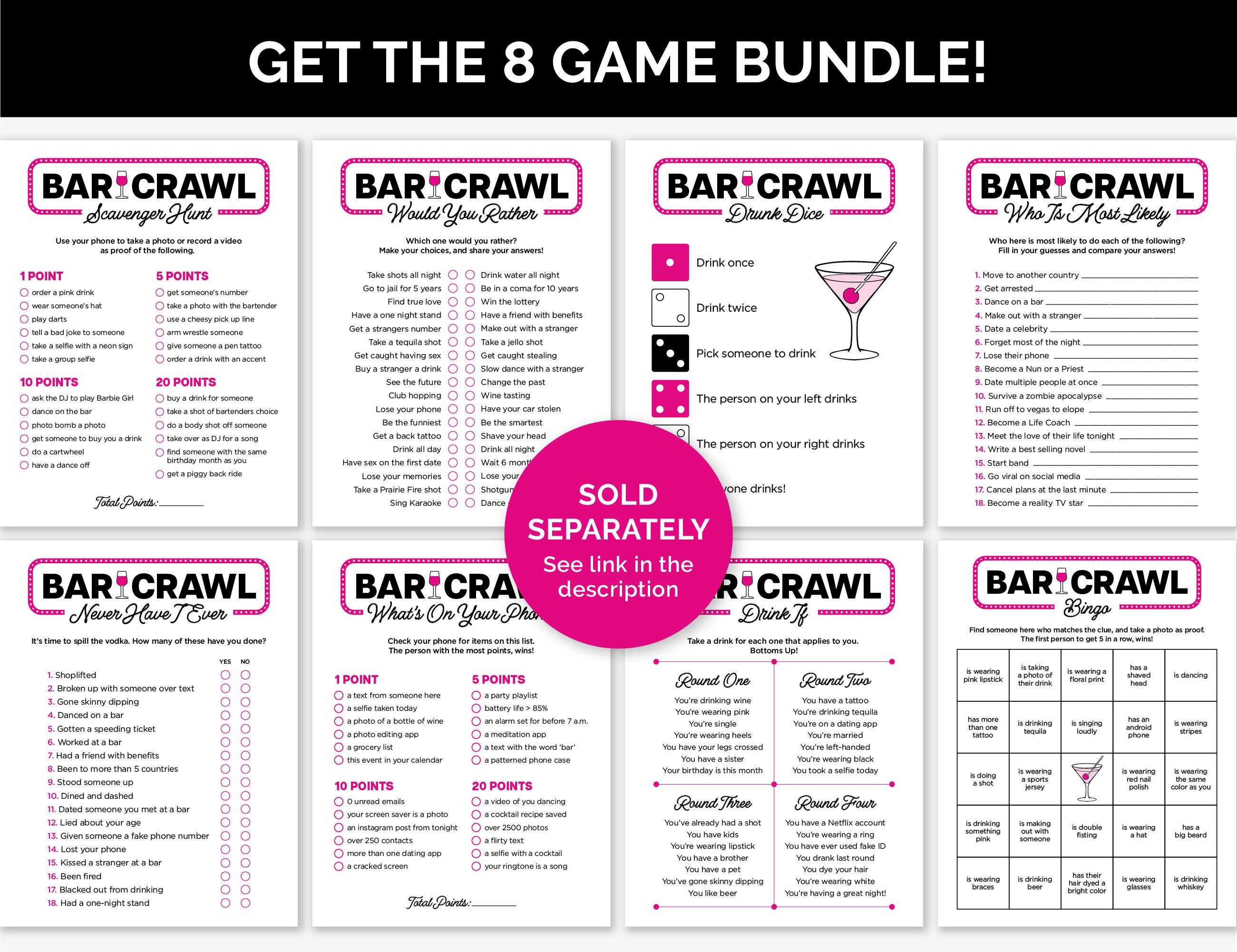 Bar Crawl Scavenger Hunt, Printable Bar Hopping Game for a Birthday Bar ...