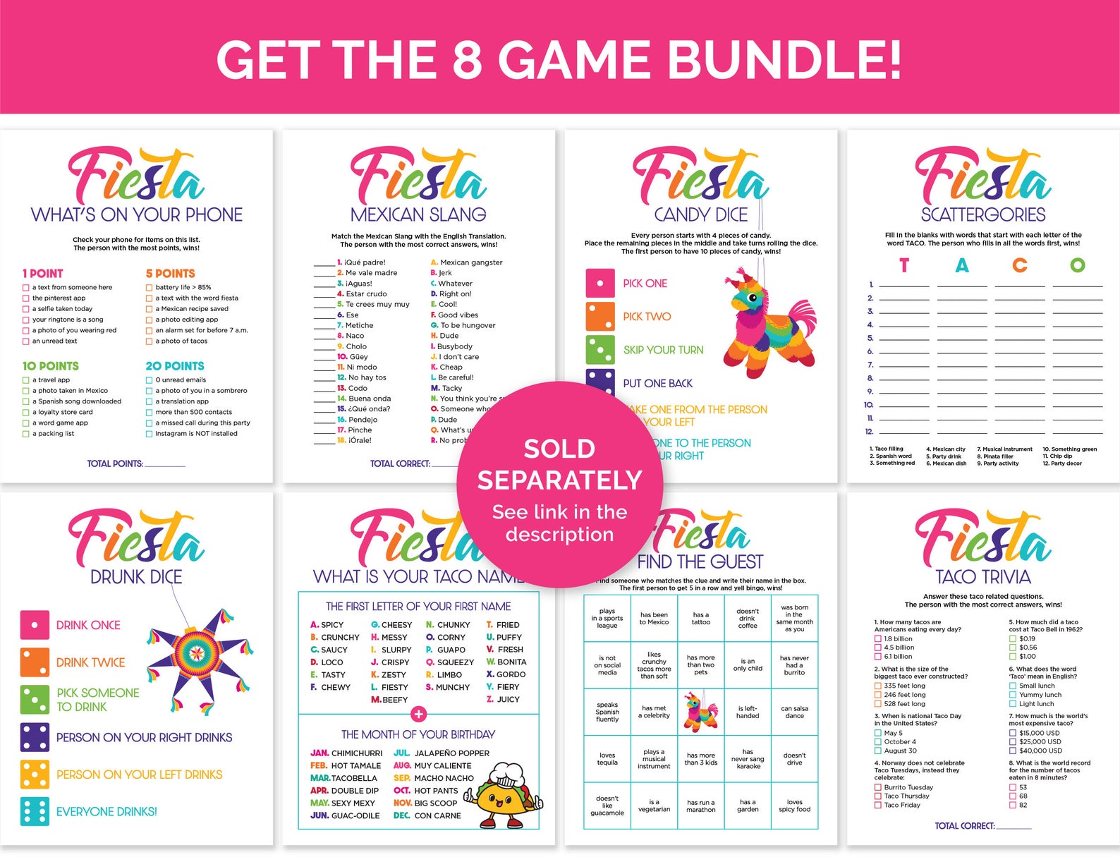 Fiesta Candy Dice Game, Printable Game for a Fiesta Birthday, Cinco De ...