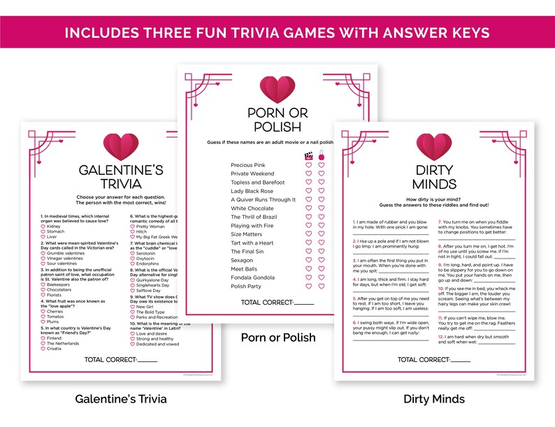 Galentine's Trivia Games Bundle, Printable Trivia, Porn or Polish and ...