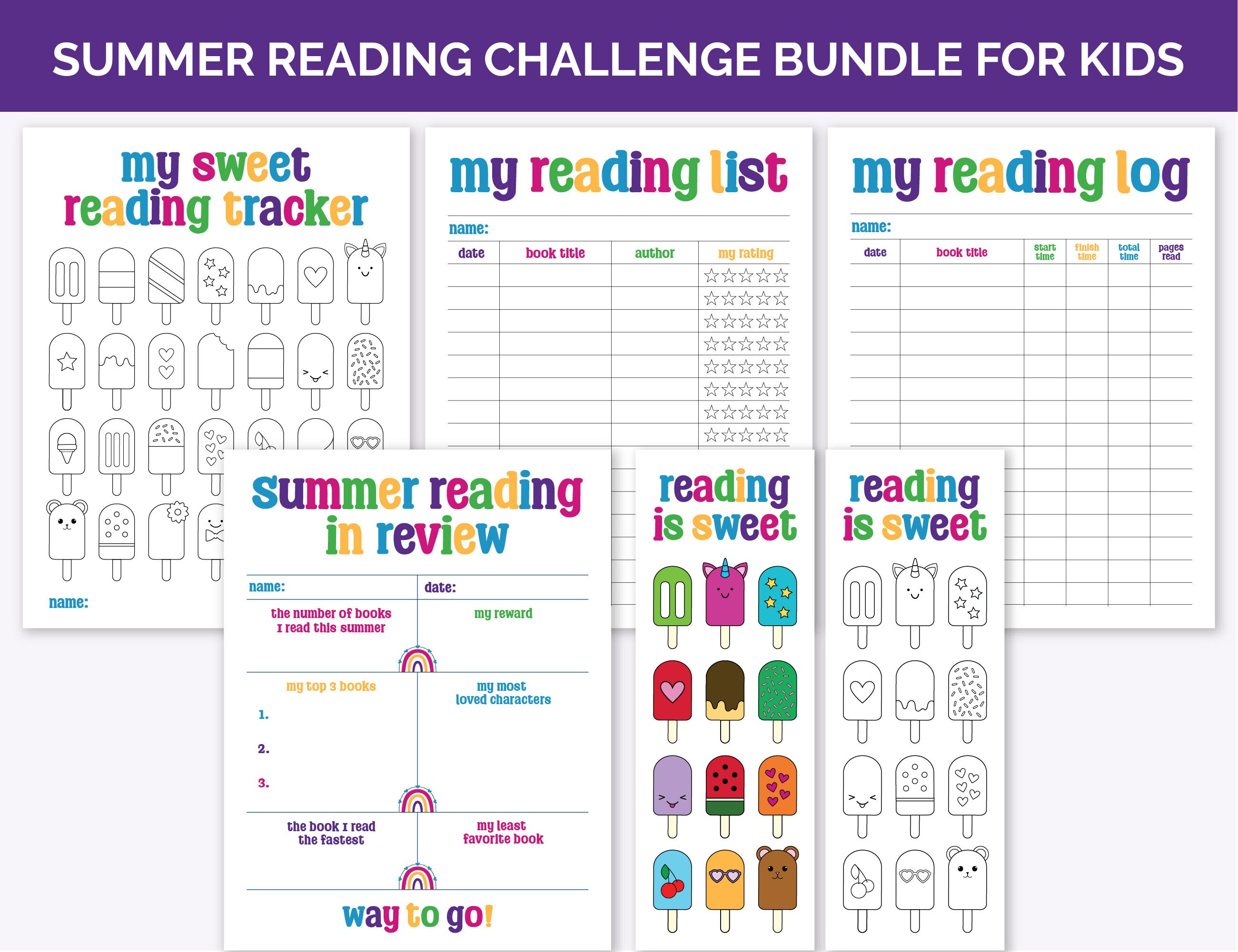 Summer Reading Challenge for Kids Printable Book Log Reading - Etsy