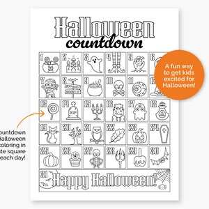 Halloween Countdown Coloring Page, Printable Halloween Advent Calendar ...