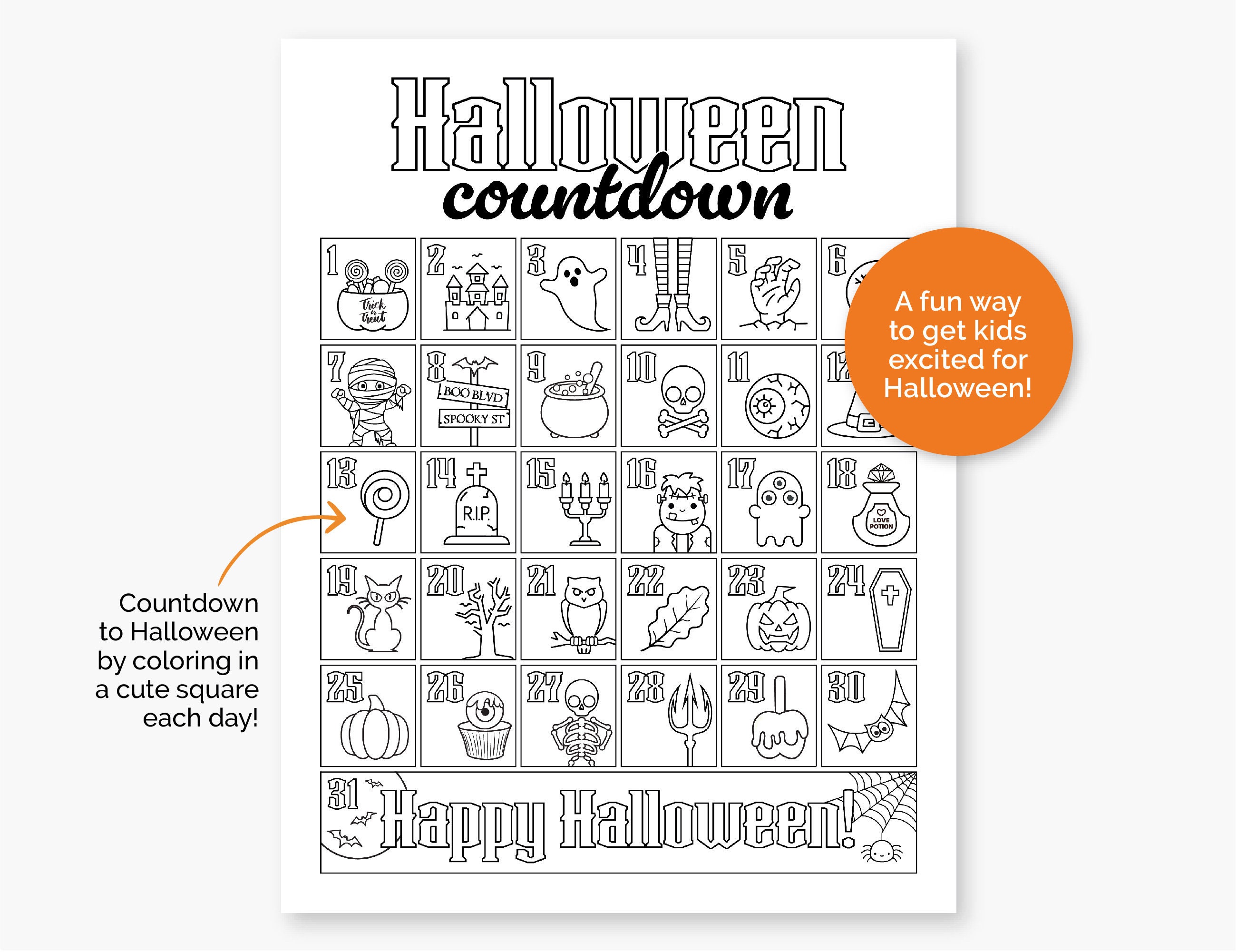 Halloween Countdown Coloring Page Printable Halloween Advent - Etsy Canada