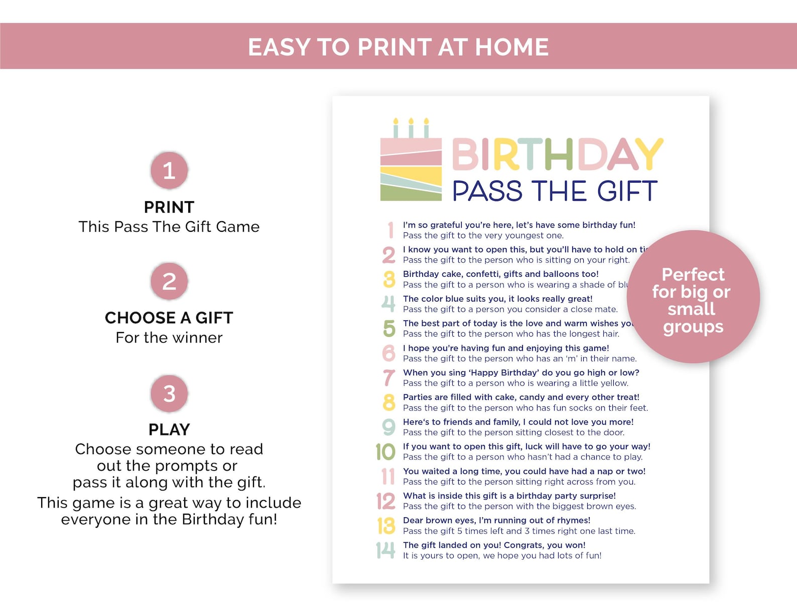 Birthday Pass the Gift Game, Printable Pass the Present Birthday Party ...