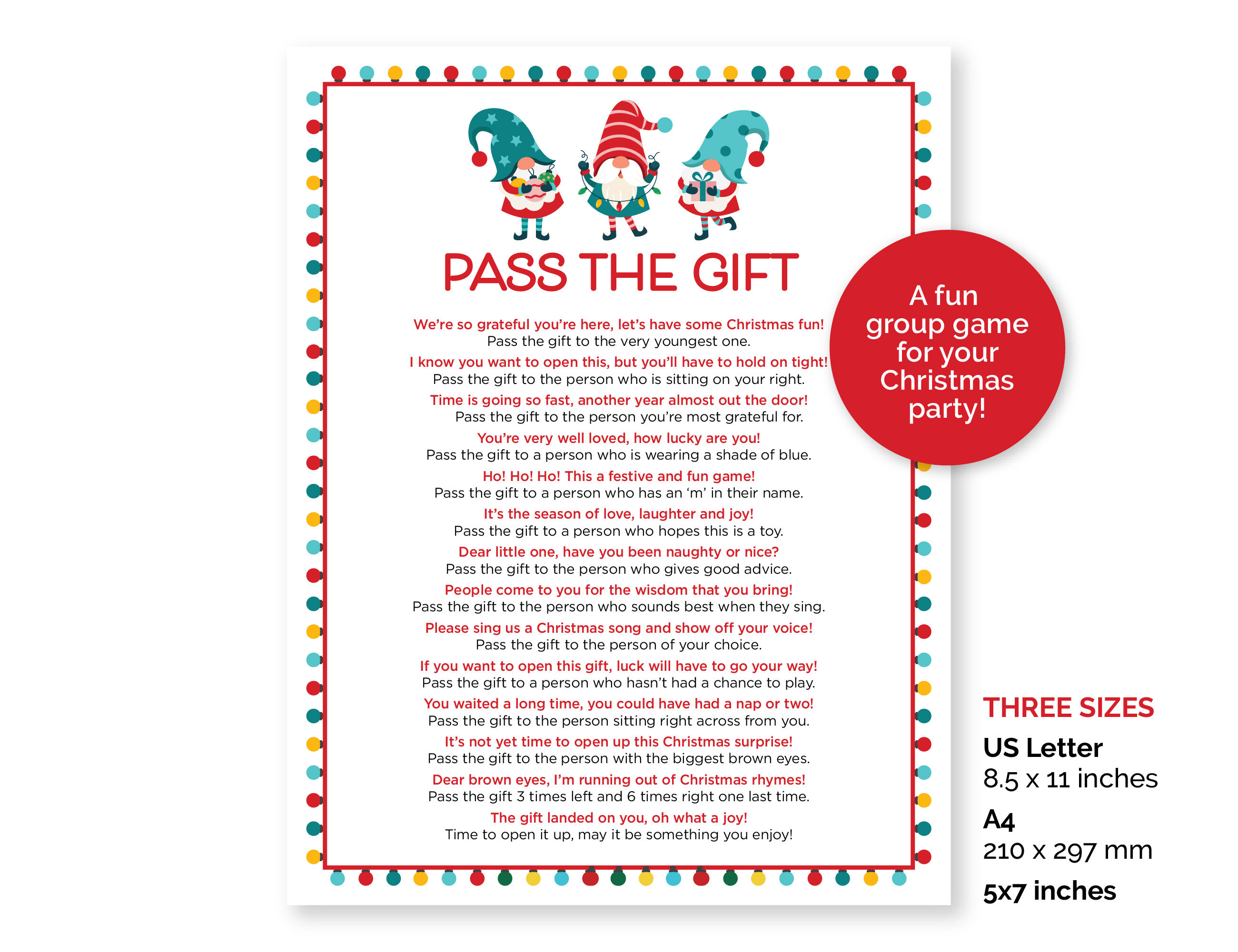 Christmas Pass the Gift Game, Printable Pass the Present Holiday Party ...