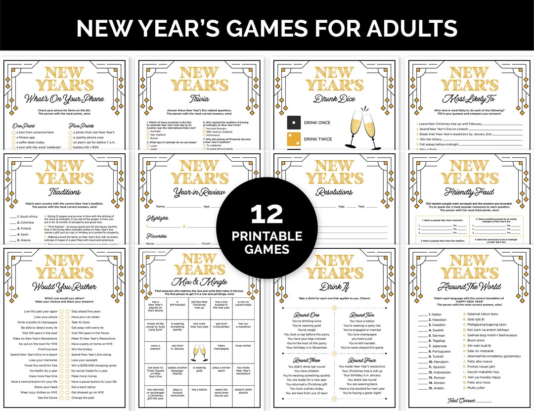 New Year's Games for Adults, Printable New Year's Eve Party Games ...