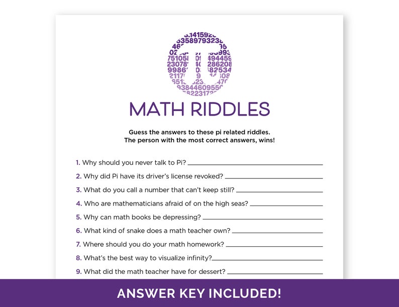 Pi Day Riddles, Printable Pi Day Jokes for a Math Classroom Party, Fun ...