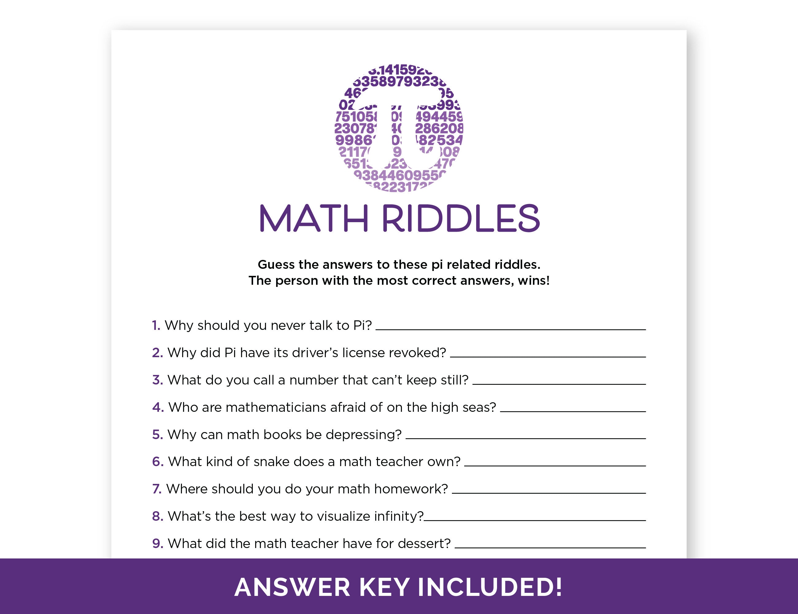 Pi Day Riddles, Printable Pi Day Jokes for a Math Classroom Party, Fun ...