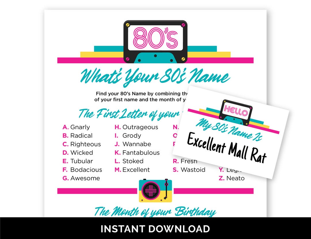 What's Your 80's Name Game, Printable 80's Party Game for Adults and ...