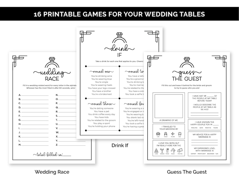 Wedding Table Games, Printable Games Bundle for a Wedding Reception ...