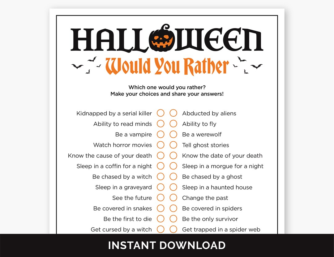 Halloween Would You Rather Printable Icebreaker Game for - Etsy