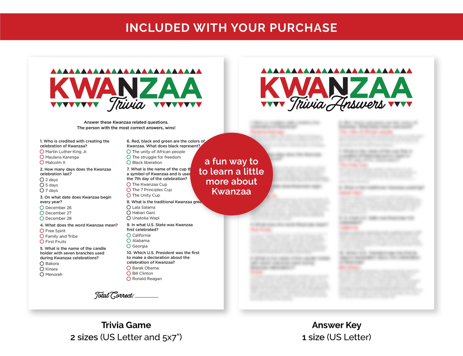 Kwanzaa Trivia Game, Printable Quiz for a Family or Classroom Kwanzaa ...
