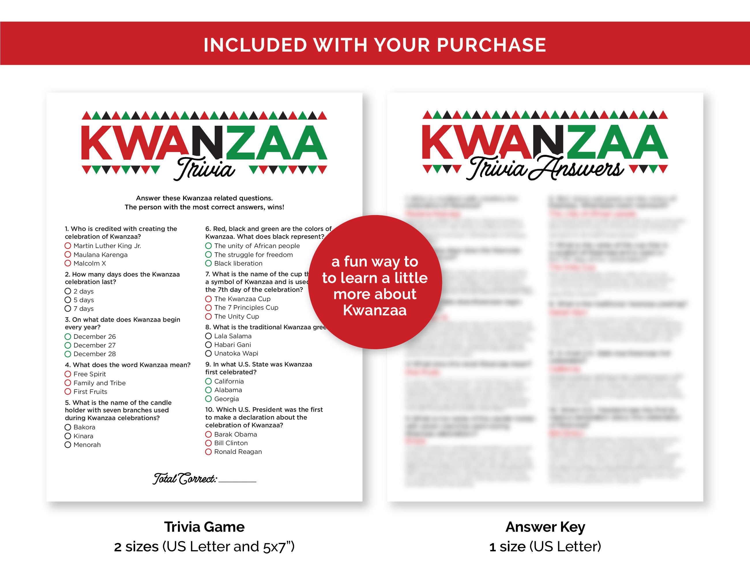 Kwanzaa Trivia Game, Printable Quiz for a Family or Classroom Kwanzaa ...