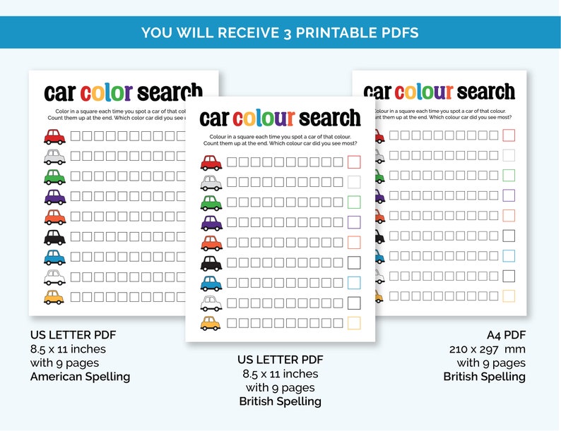 Counting Coloured Cars Printable, Road Trip Game for Kids, Car ...