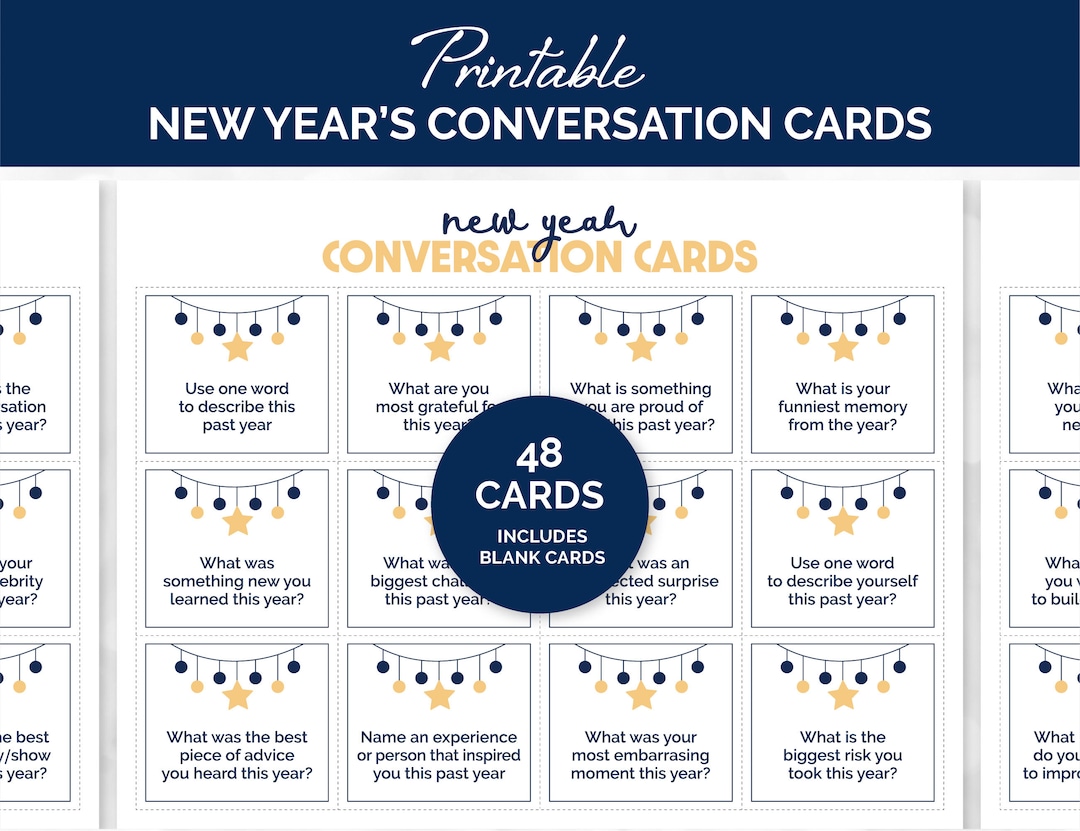 New Year Conversation Cards, 48 Printable Reflection Cards for Adults ...