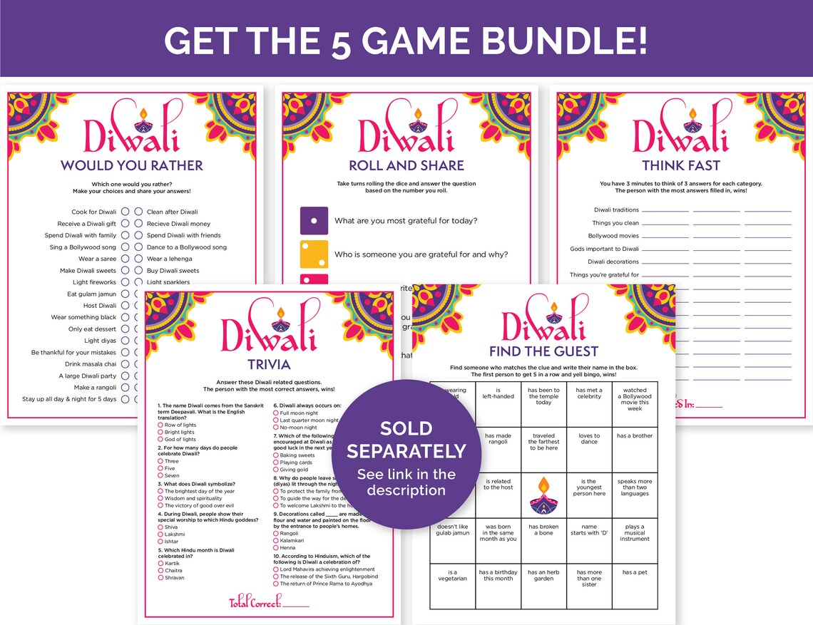 Diwali Trivia Game, Printable Quiz With Answers for a Diwali Party ...