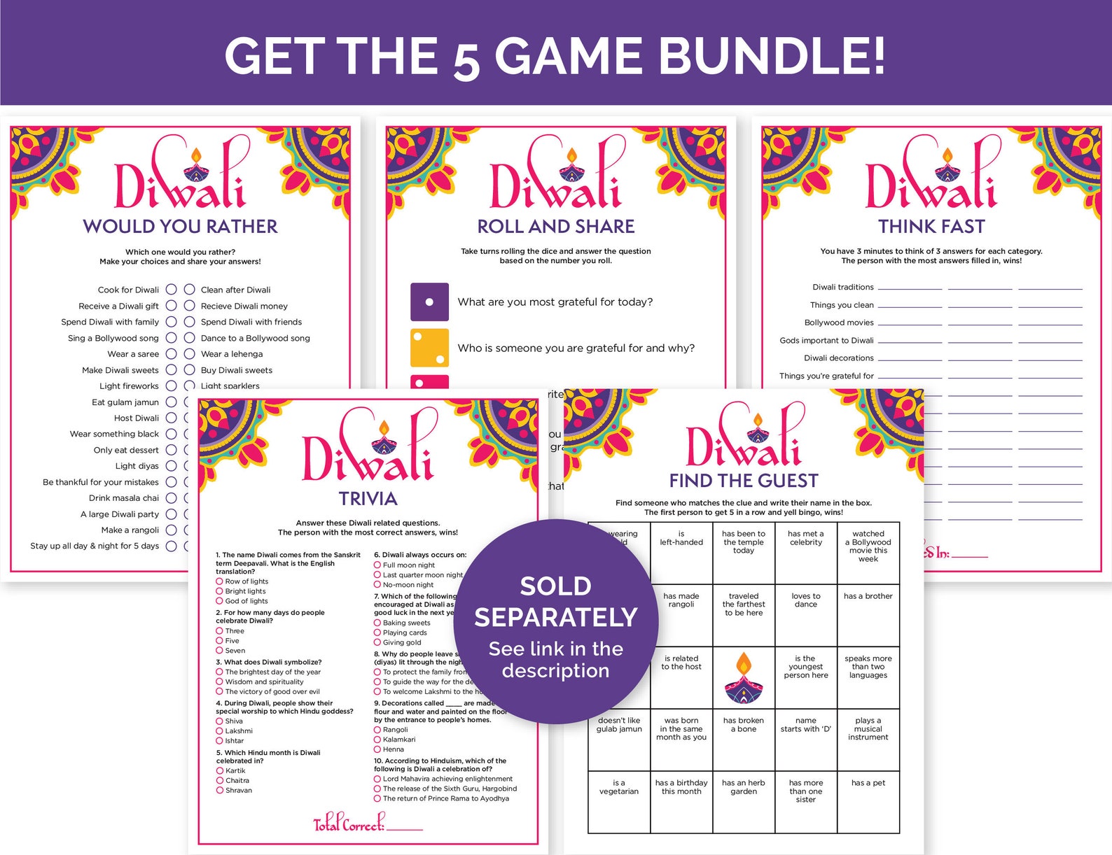 Diwali Trivia Game, Printable Quiz With Answers for a Diwali Party ...