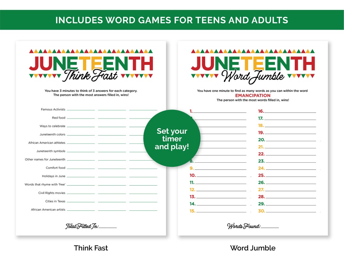 Juneteenth Games, Printable Game Bundle for Family or Classroom ...