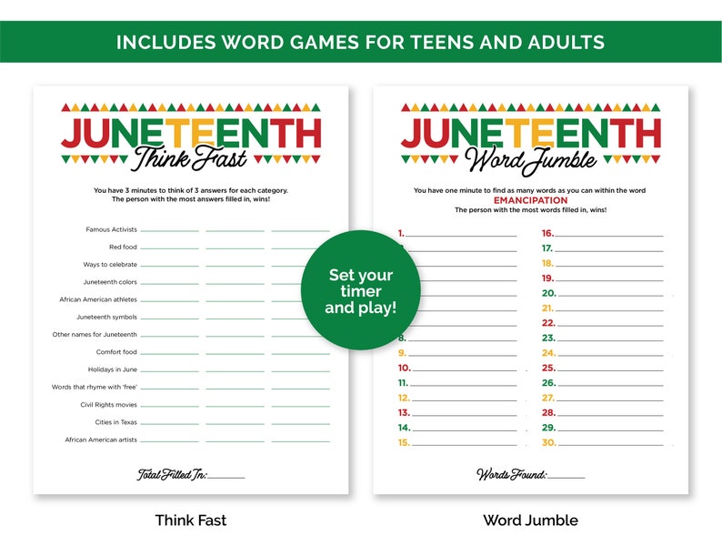 Juneteenth Games, Printable Game Bundle for Family or Classroom ...