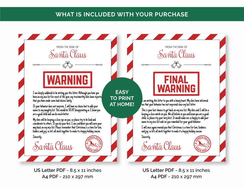 Santa Warning Letters, Printable Letters From Santa, North Pole ...