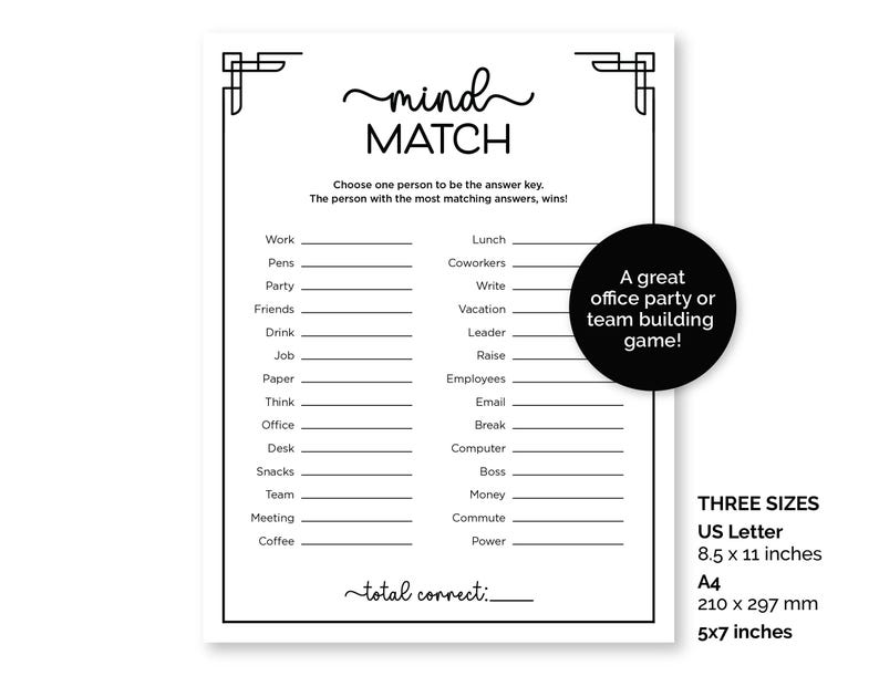 Office Mind Match Game, Printable Finish the Phrase Game for an Office ...
