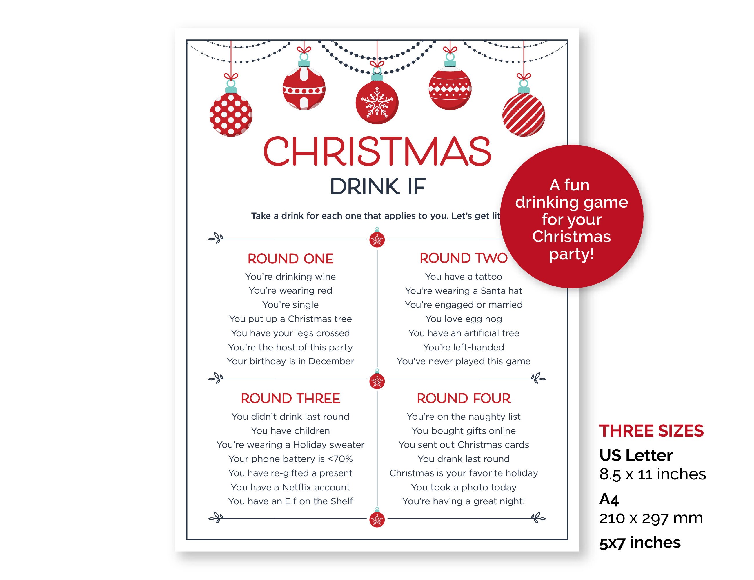 Christmas Drink If Party Game Printable Drinking Game For A Holiday