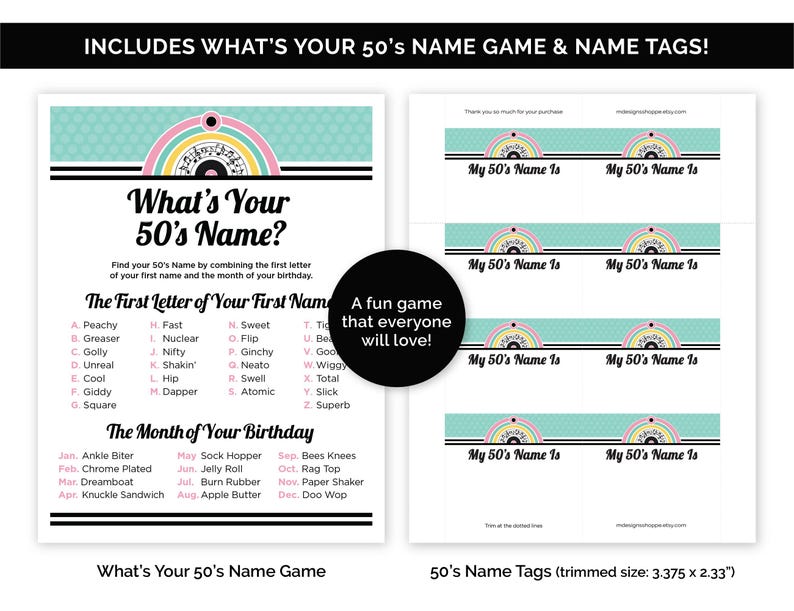 50s Party Games, Printable Games Bundle for a 50s Themed Party, Back to ...