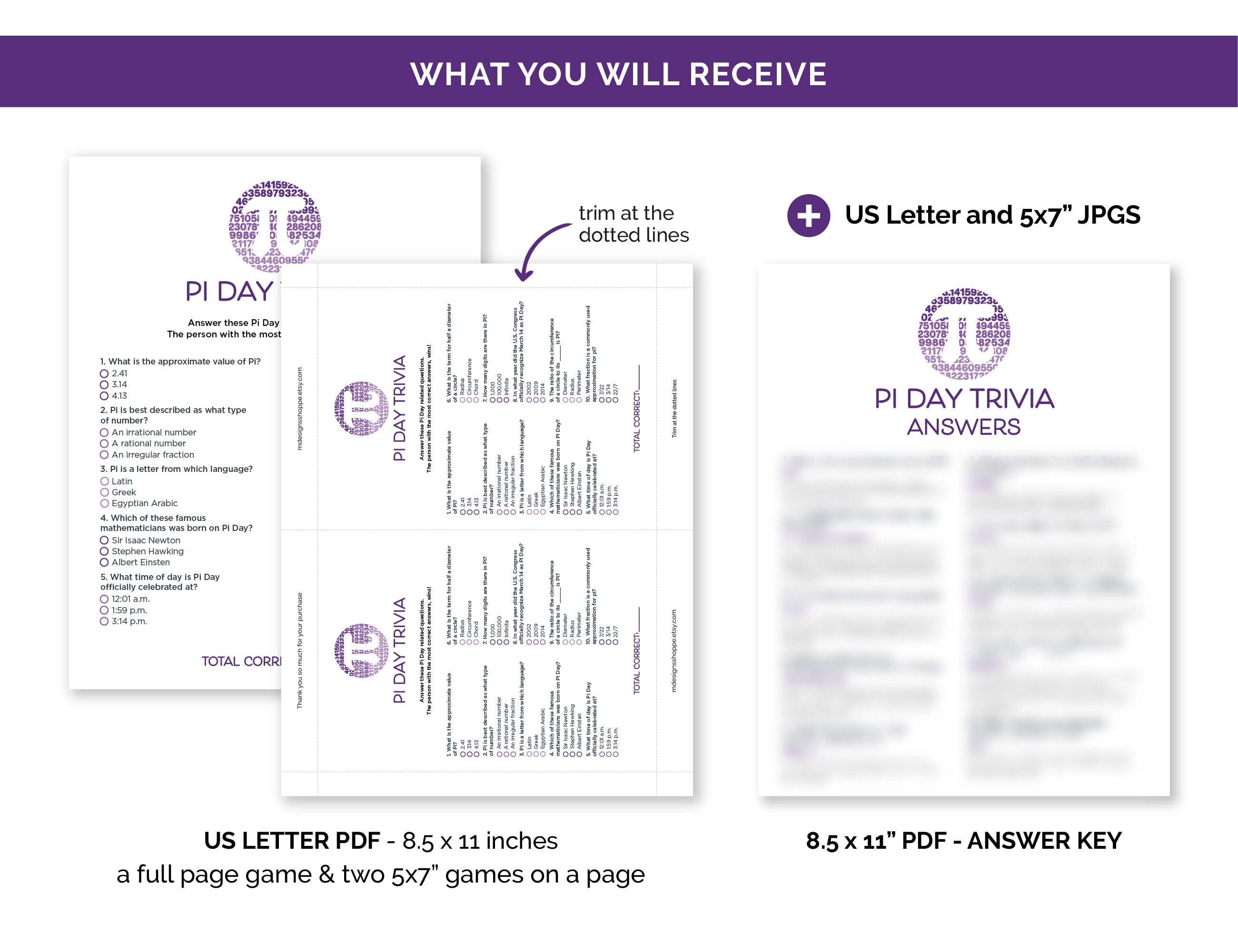 Pi Day Trivia Game, Printable Quiz for a Math Classroom Pi Day Party ...