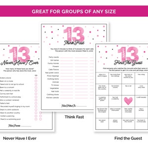13th Birthday Party Games, Printable Thirteenth Birthday Game Bundle ...