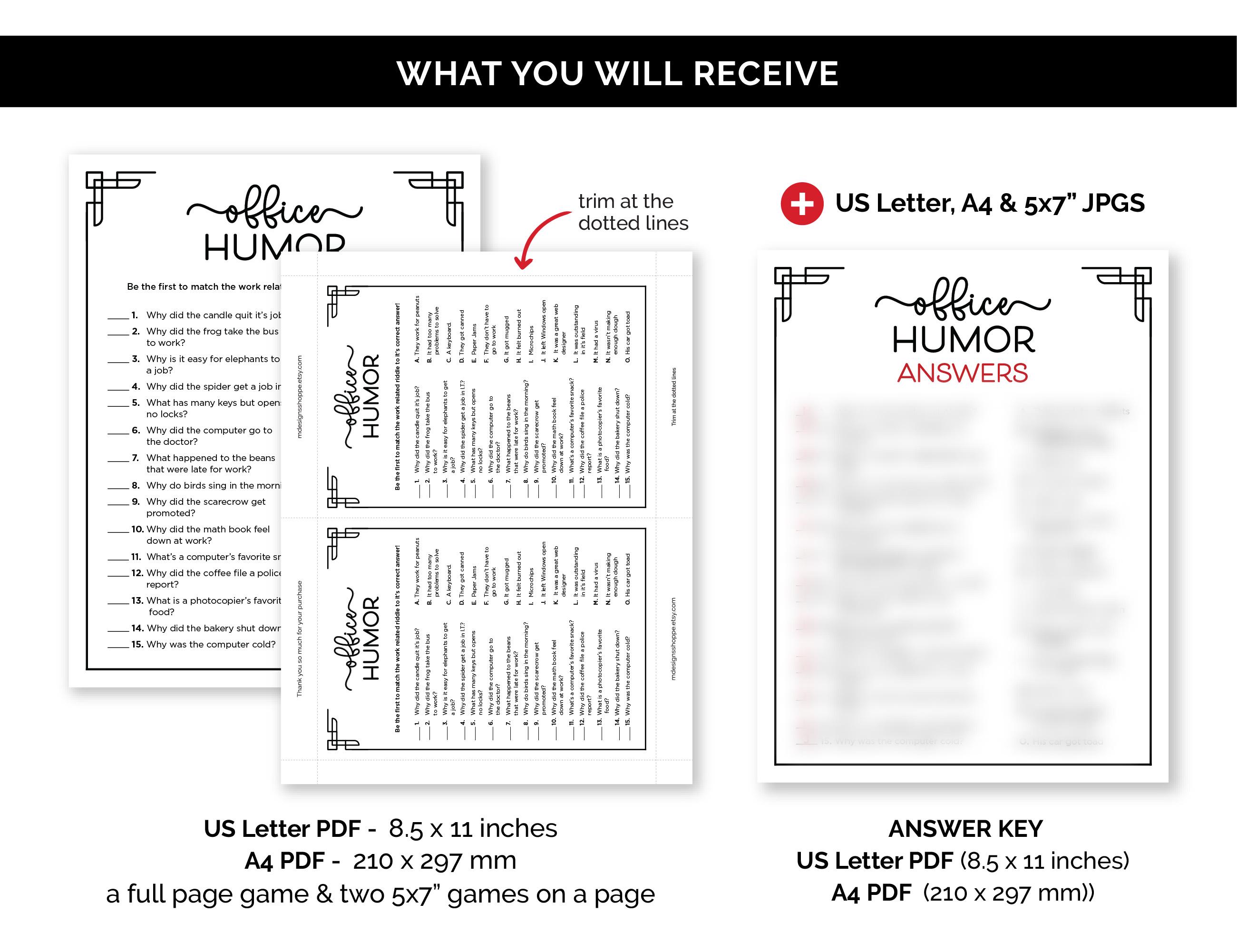 Office Humor Game, Printable Riddles for a Work Party, Workplace Jokes ...
