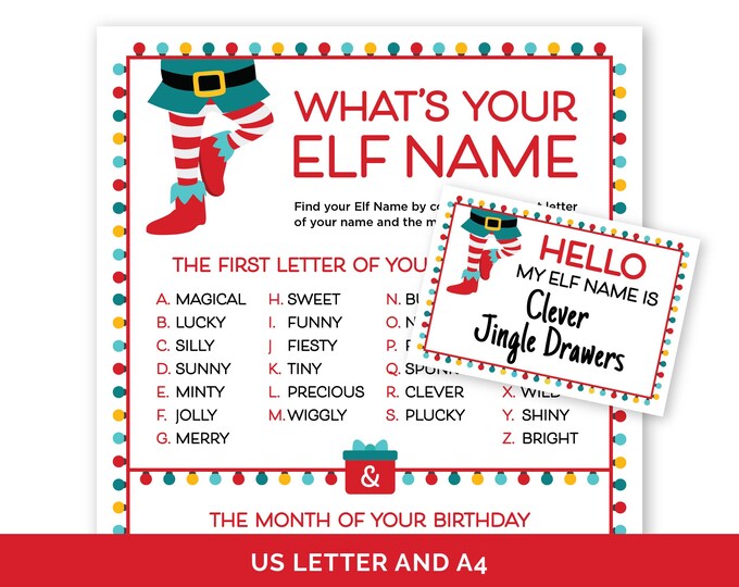 What's Your Elf Name Game, Christmas Family Holiday Activity, Kids ...