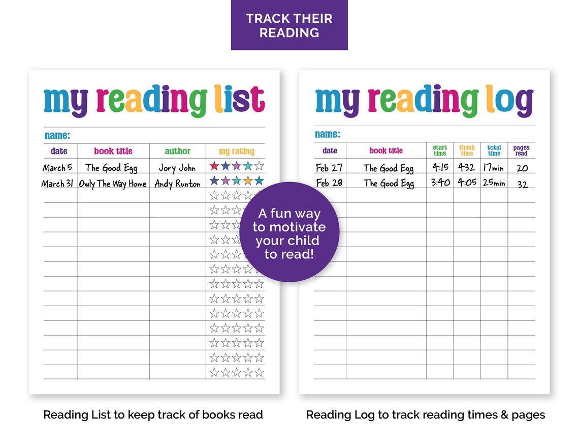 Reading Log for Kids, Printable Bookshelf Reading Tracker, Reading List ...