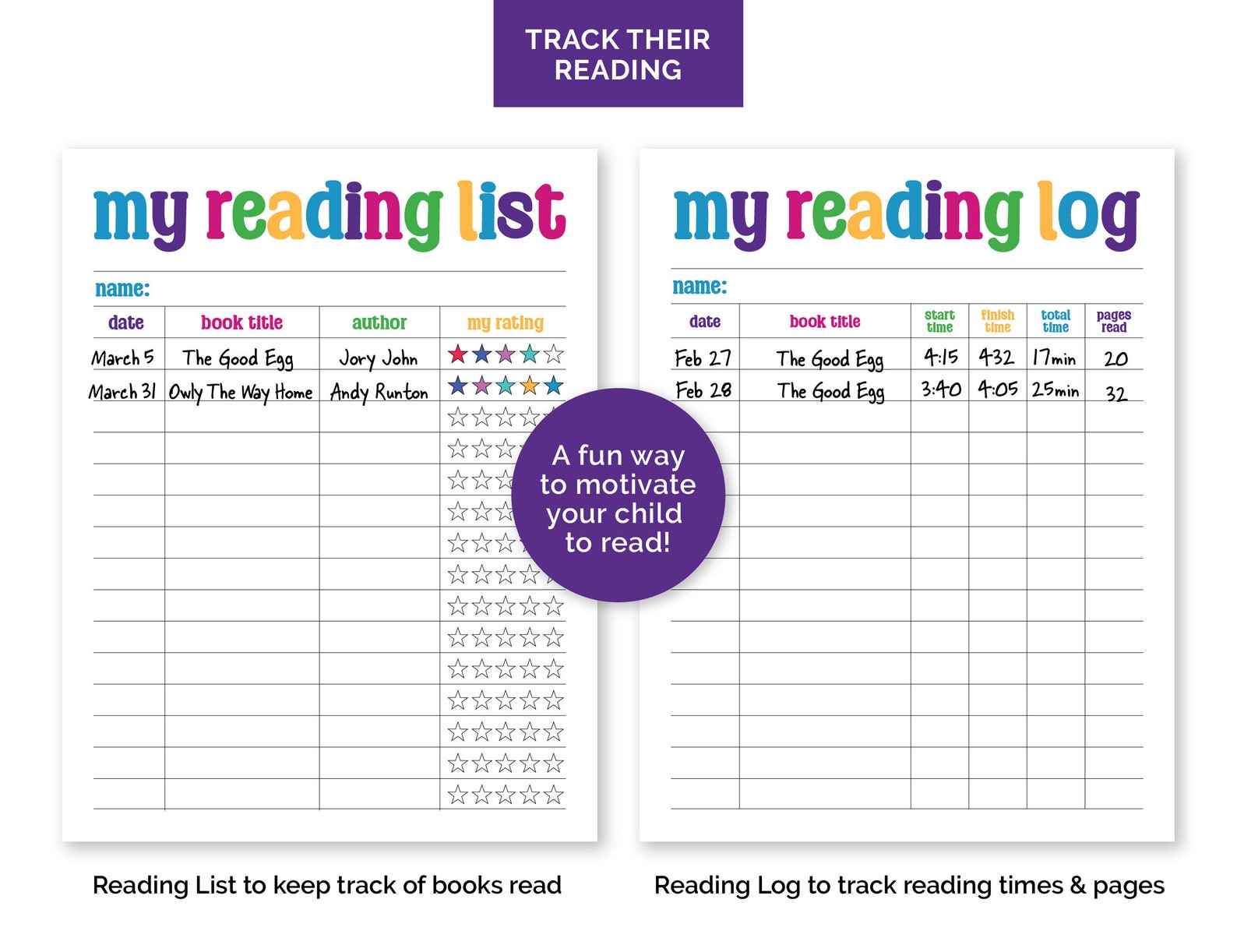 Reading Log for Kids, Printable Bookshelf Reading Tracker, Reading List ...