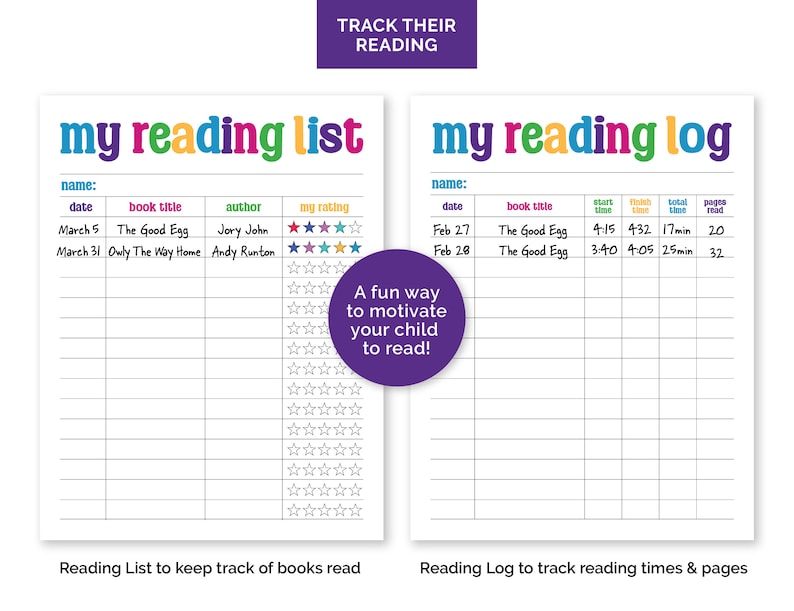 Reading Log for Kids, Printable Bookshelf Reading Tracker, Reading List ...