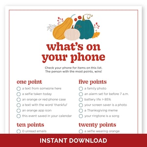 Thanksgiving What's on Your Phone Game, Printable Thanksgiving Phone ...