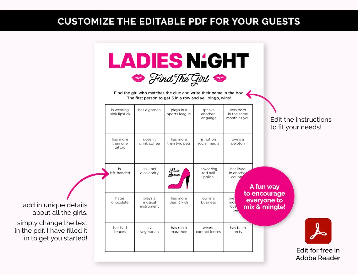 Ladies Night Bingo Game, Editable Icebreaker Party Game for a Girls ...