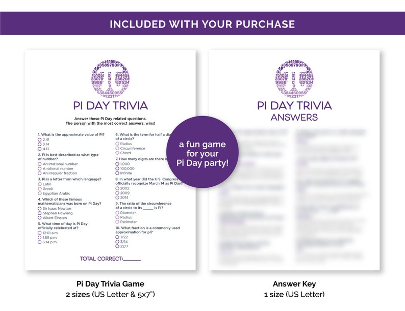 Pi Day Trivia Game, Printable Quiz for a Math Classroom Pi Day Party ...