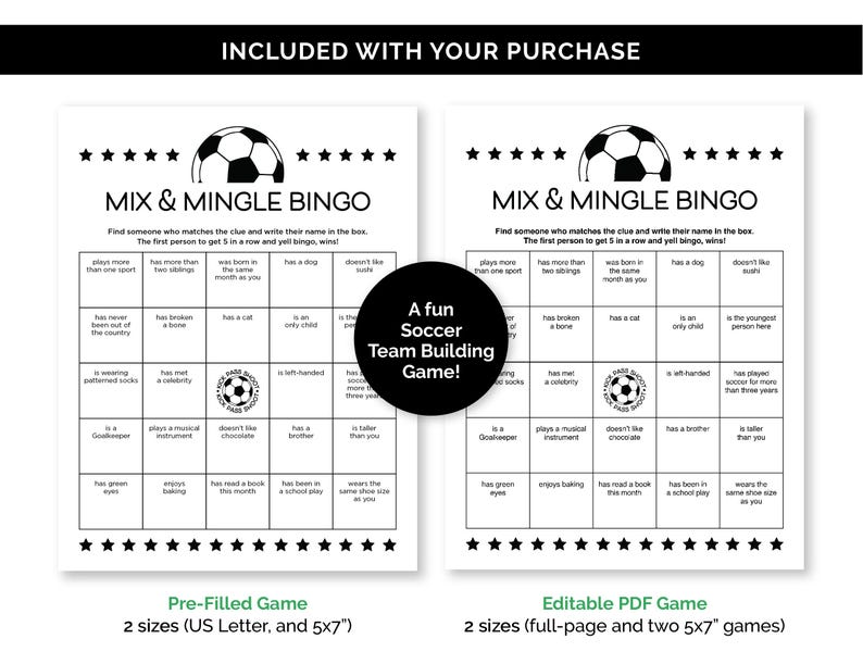 Editable Soccer Mix and Mingle Bingo, Soccer Team Building Game, Travel ...