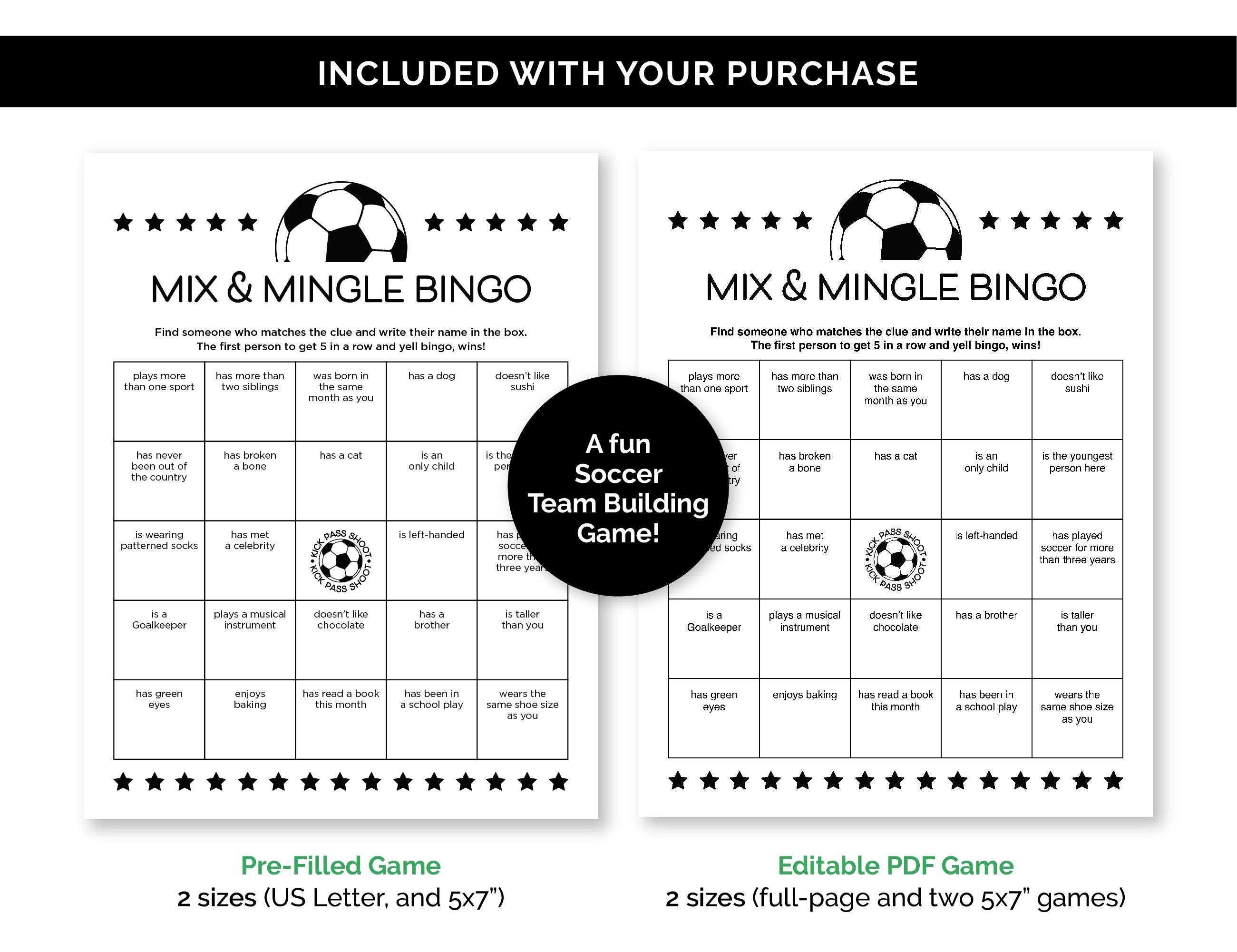 Editable Soccer Mix and Mingle Bingo, Soccer Team Building Game, Travel ...