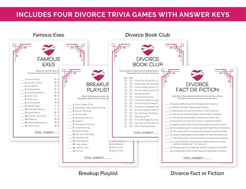 Divorce Party Games, Printable Game Bundle for a Breakup Party, Newly ...