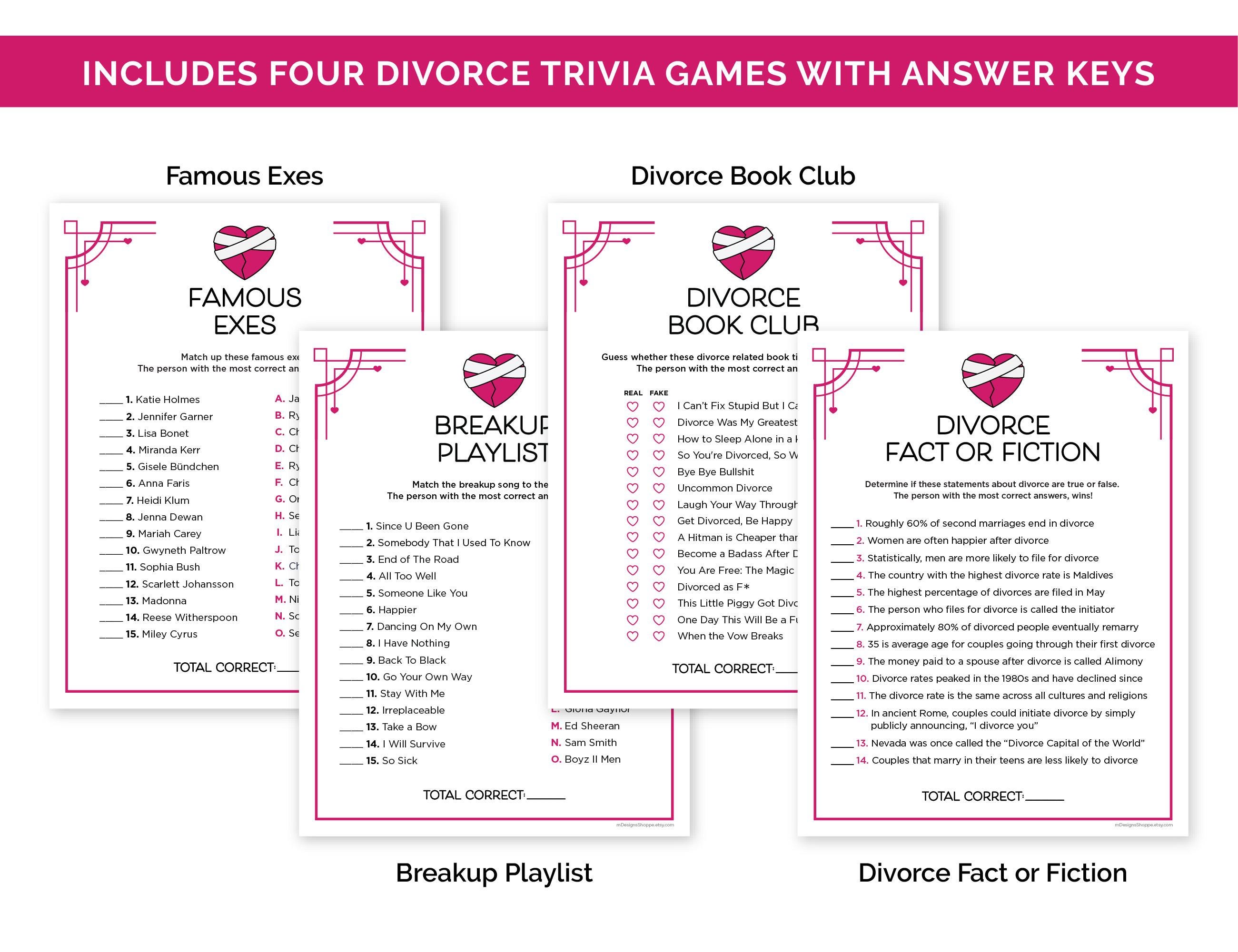 Divorce Party Games, Printable Game Bundle for a Breakup Party, Newly ...