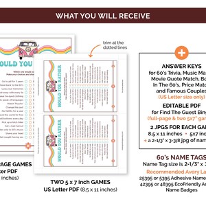 60s Party Games, Printable Games Bundle for a 60s Theme Party, Back to ...