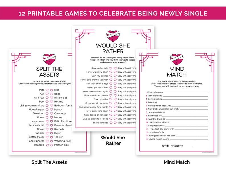 Divorce Party Games, Printable Game Bundle for a Breakup Party, Newly ...