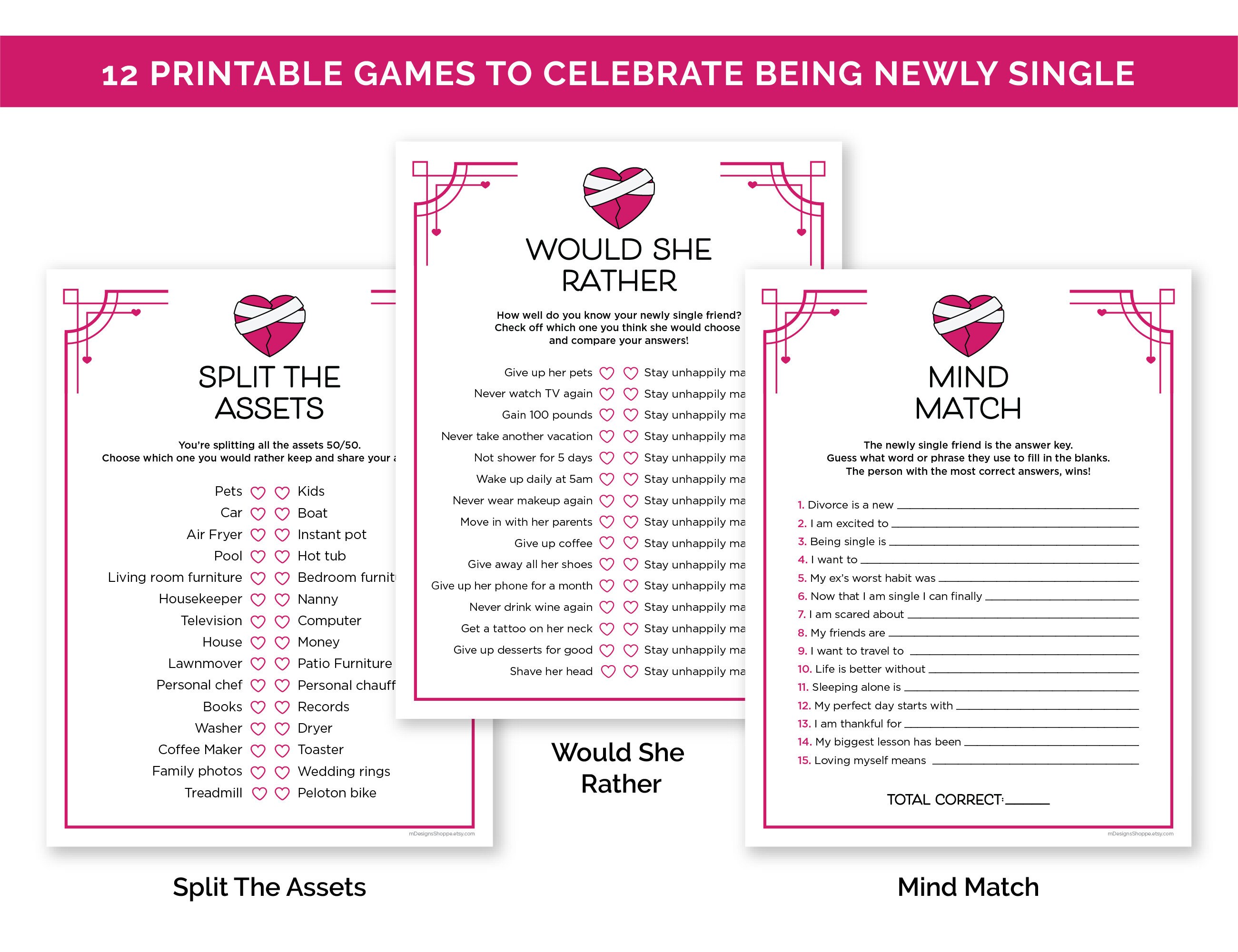 Divorce Party Games, Printable Game Bundle for a Breakup Party, Newly ...