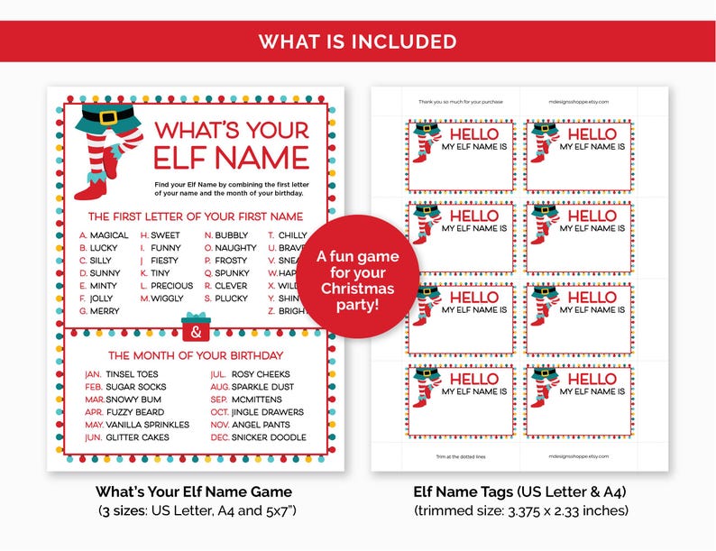 What's Your Elf Name Game, Printable Holiday Party Game for Kids and ...